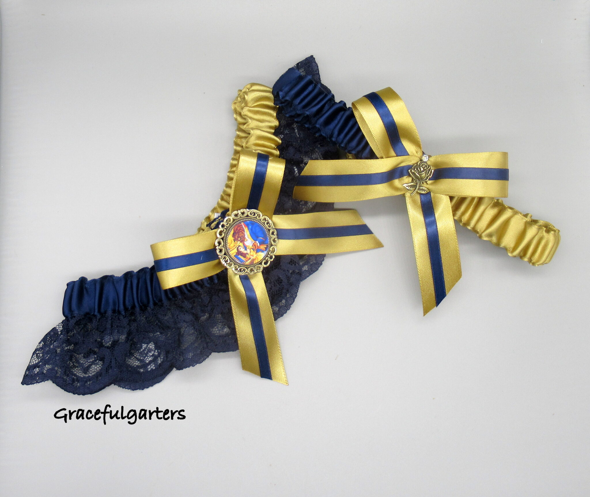 Golden Beauty and the Beast Disney Bridal Wedding Garter Set ...