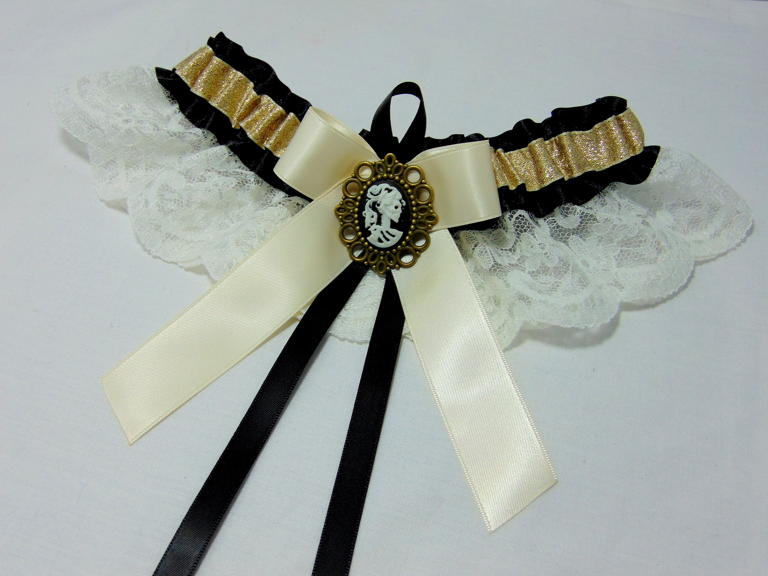 Golden Victorian Gothic Cameo Skull Bridal Wedding Garter - GracefulGarters