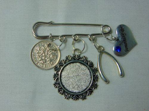 Photo Charm Bridal Pin Something old Something New Borrowed Blue Garter ...
