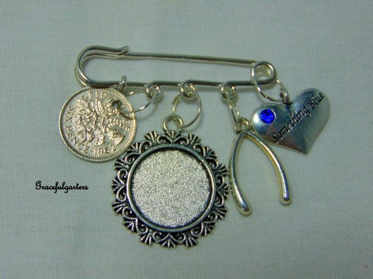 Photo Charm Bridal Pin Something old Something New Borrowed Blue Garter ...