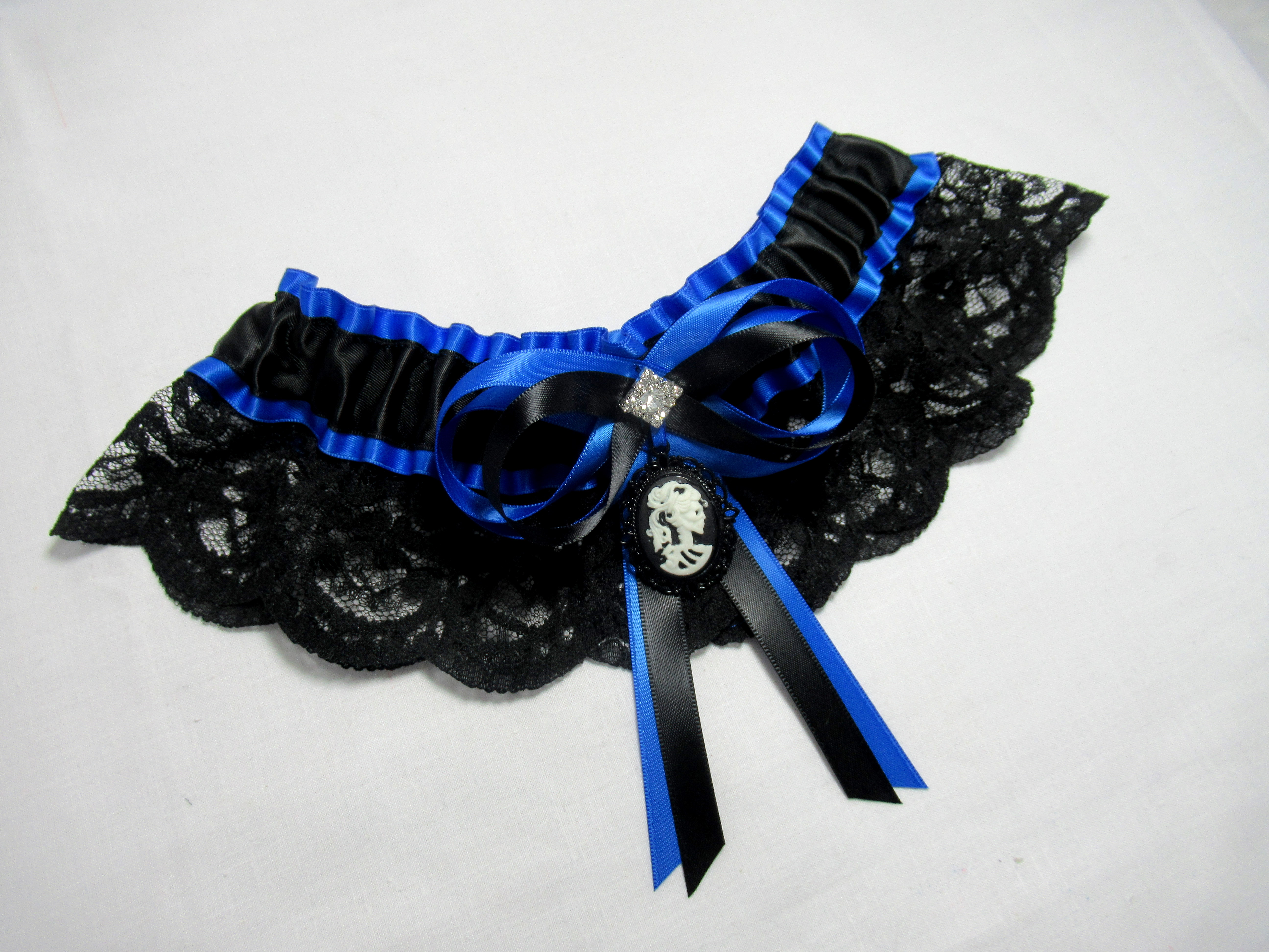 Victorian Blue Gothic Cameo Skull Lace Bridal Wedding Garter ...