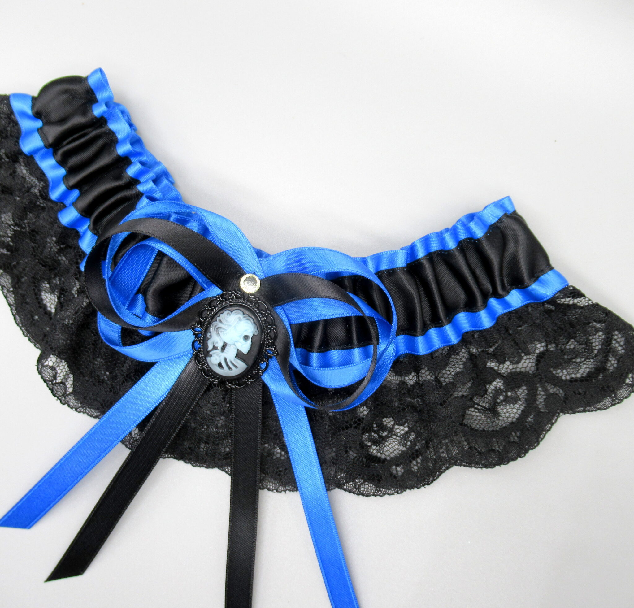 Victorian Blue Gothic Cameo Skull Lace Bridal Wedding Garter ...