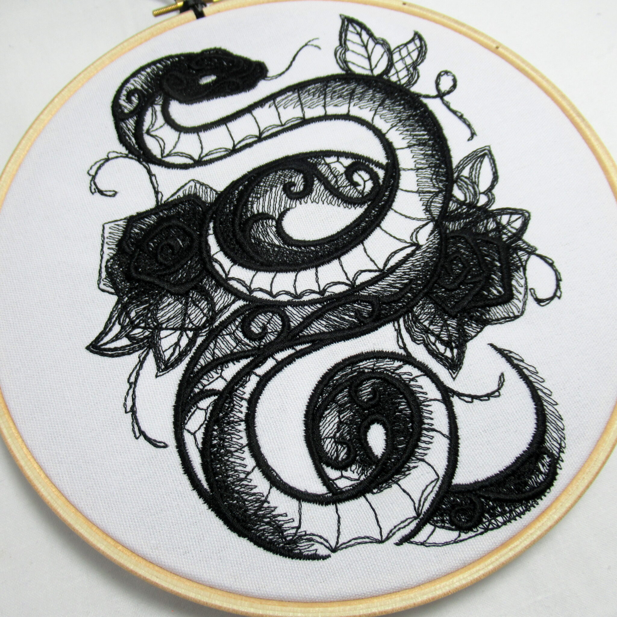 Gothic Lace Snake & Roses Embroidery Wooden Hoop Wall Art. Halloween ...